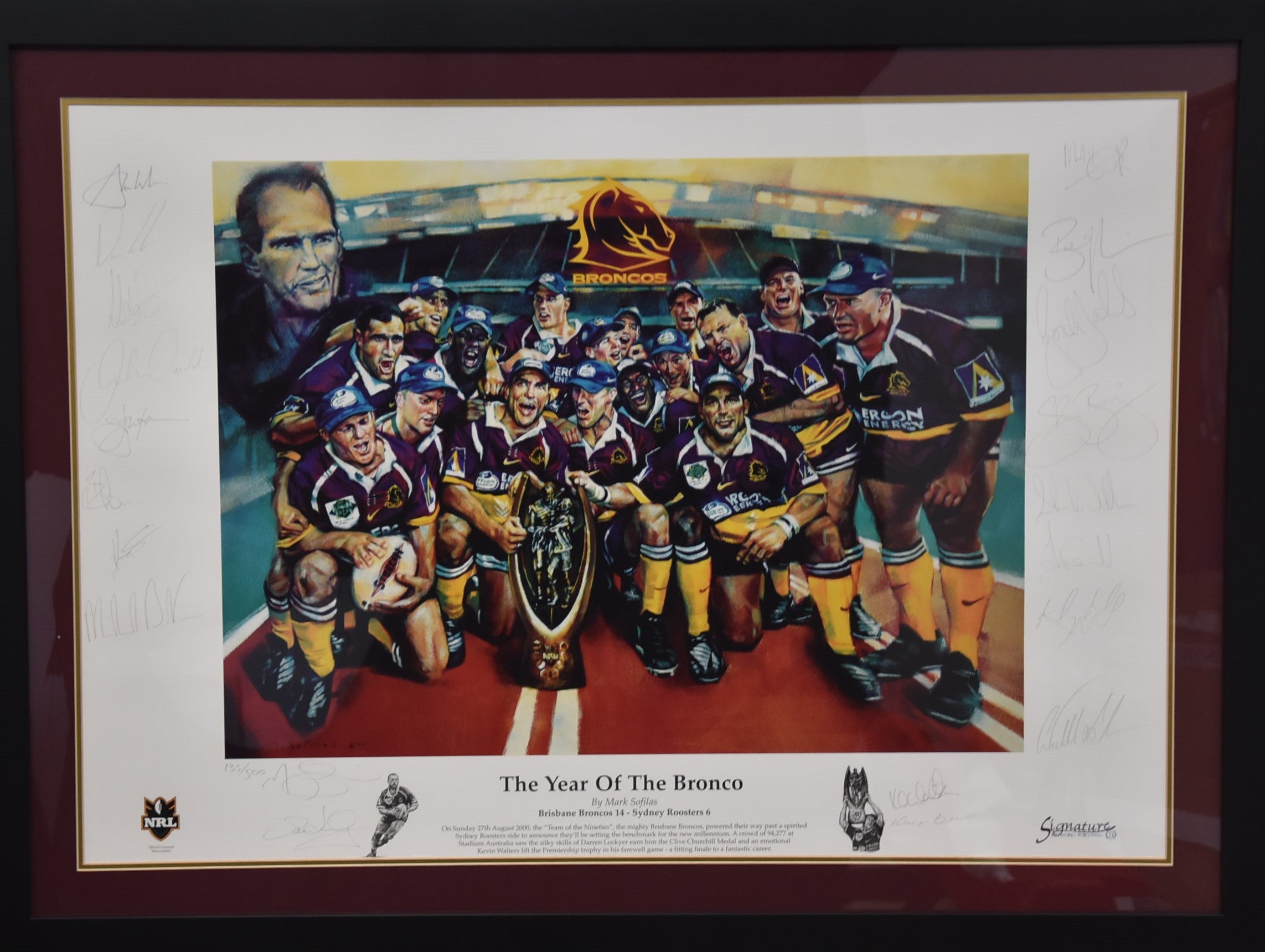 Brisbane Broncos 2000 NRL Premiers Team Signed Collage – Unique Memorabilia