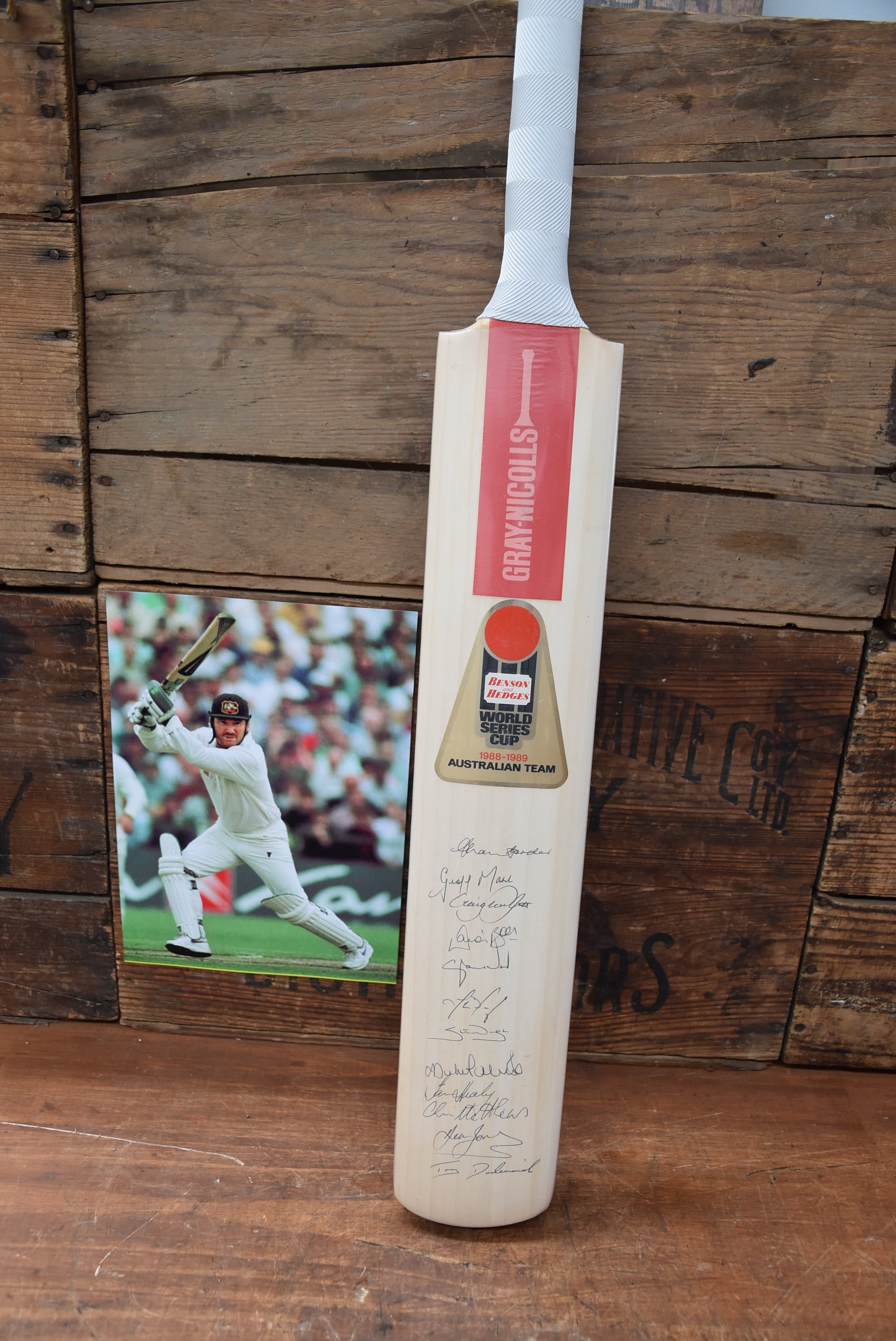1988-89 World Series Cup Bat Personally Signed by Australia, WIndies a ...
